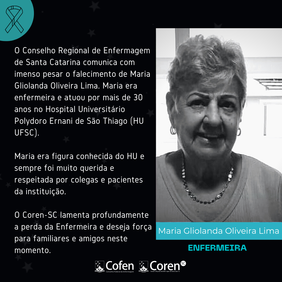 Nota de Pesar: Maria Gliolanda de Oliveira Lima | Coren-SC | Conselho ...